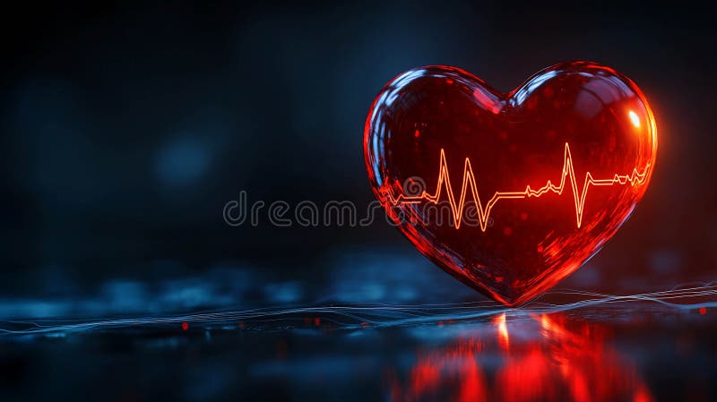 A Glowing Heart. a Bright Cardiogram Line Runs through the Heart Stock ...