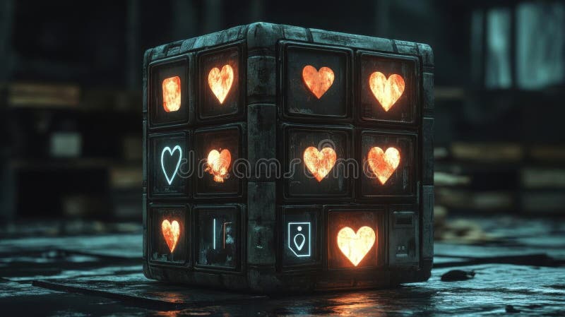 Glowing Heart Cube stock photo. Image of intriguing - 367085868
