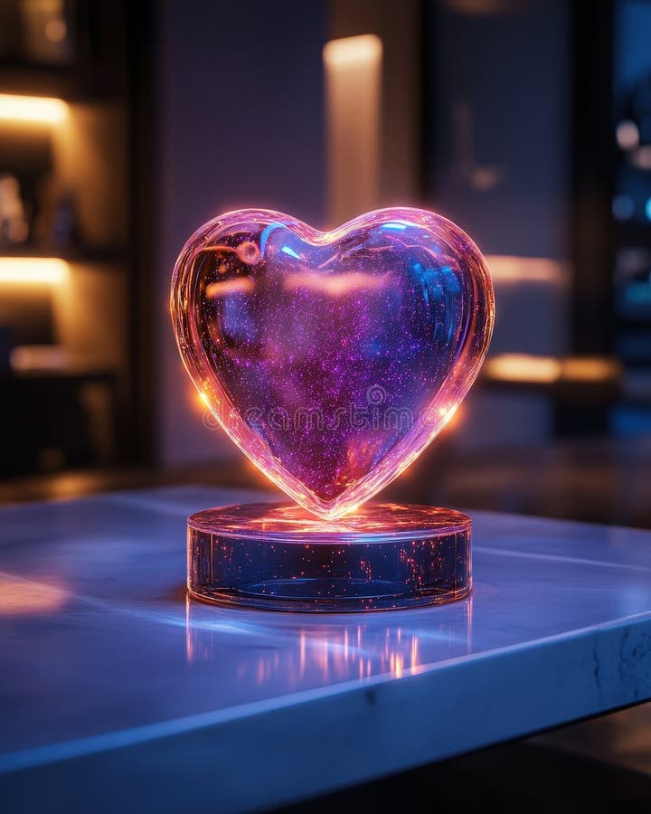 Glowing Crystal Heart with Galaxy Effect Stock Image - Image of heart ...