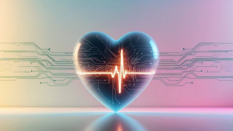 Glowing Heart with Digital Pulse and Data Visualization. Stock Image ...