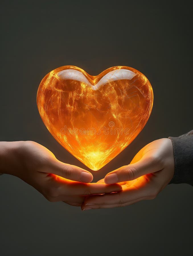A Glowing Heart Floats in Open Hands Stock Illustration - Illustration ...