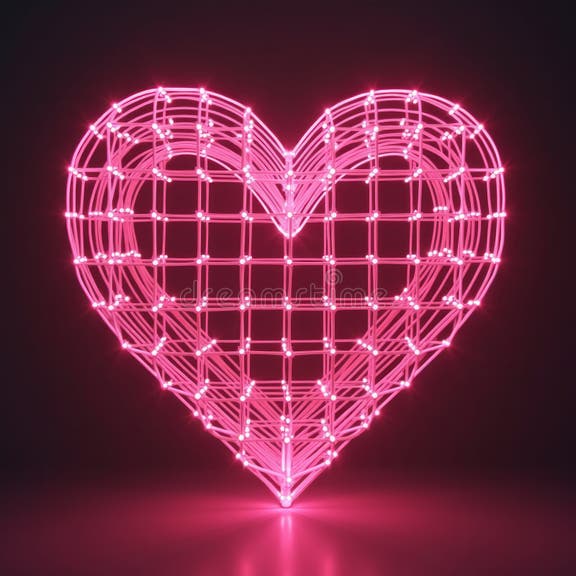 Glowing Heart Grid Made of Interconnected Neon Lines â€“ a Glowing Heart Grid Made of ...