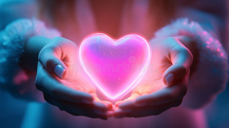 Glowing Heart Held in Gentle Hands: a Symbol of Love and Care Stock ...