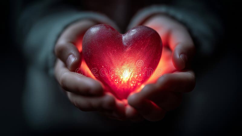 Glowing Heart Held in Hands Stock Photo - Image of passion, bond: 384708666