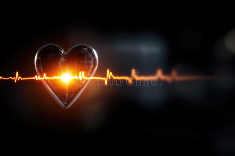 Glowing Heart Illuminated Pulse Line Dark Background Stock Photos ...