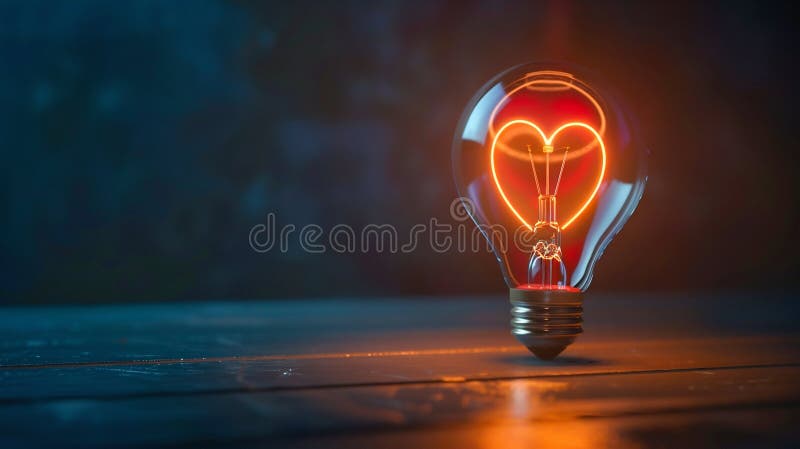 Glowing Heart Inside Light Bulb on Moody Background. Generative Ai ...