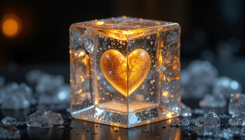 Glowing Heart Inside a Melting Ice Cube Stock Illustration ...