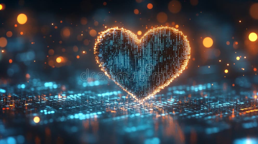 Glowing Heart Made of Binary Code Illuminates the Digital Landscape for ...