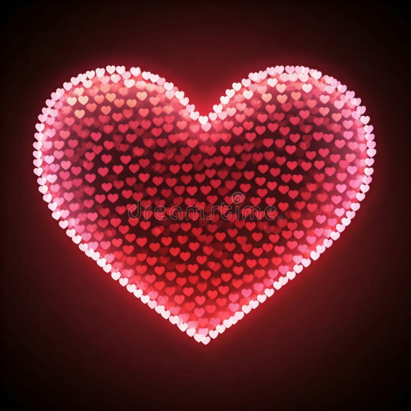 Glowing Heart Made of Tiny Red Hearts on Dark Background Stock ...