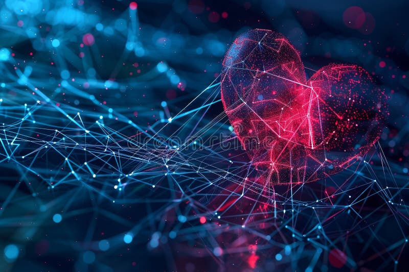 Glowing Heart Network stock illustration. Illustration of visual ...
