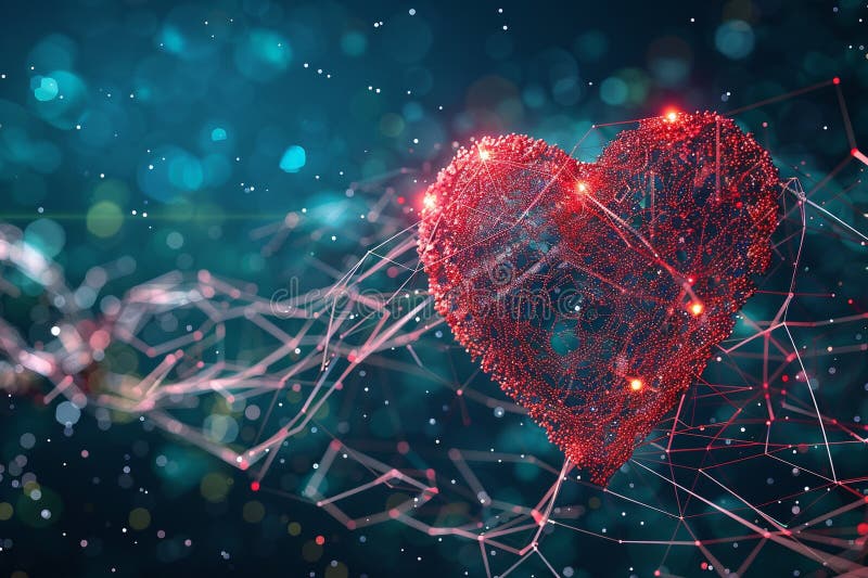 Glowing Heart Network stock illustration. Illustration of communication ...