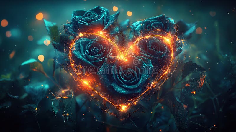 Glowing Heart Roses Night Garden Romance Stock Photo - Image of graphic ...