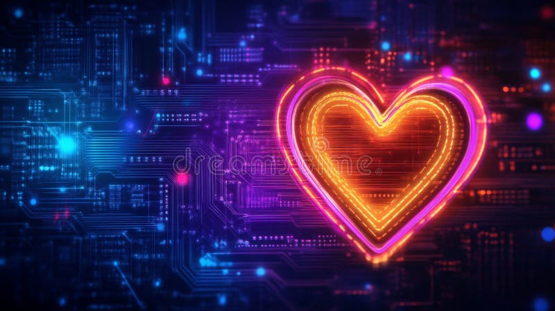 Glowing Heart Shape on Digital Circuit Board, Futuristic Technology ...