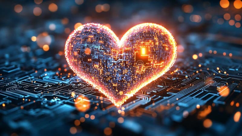 Heart Made of Glowing Circuits Represents Emotion and Technology in ...