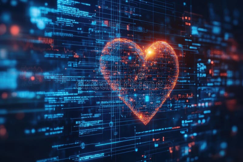 A Glowing Heart Shape Emerges from a Network of Digital Data ...