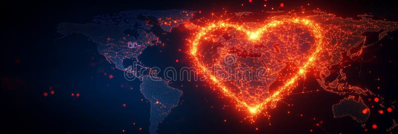 A Glowing Heart Shape Formed by Lights on a World Map Symbolizing ...