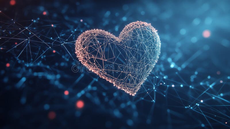 Glowing Heart Shape Formed by Network Nodes Symbolizing Love and ...