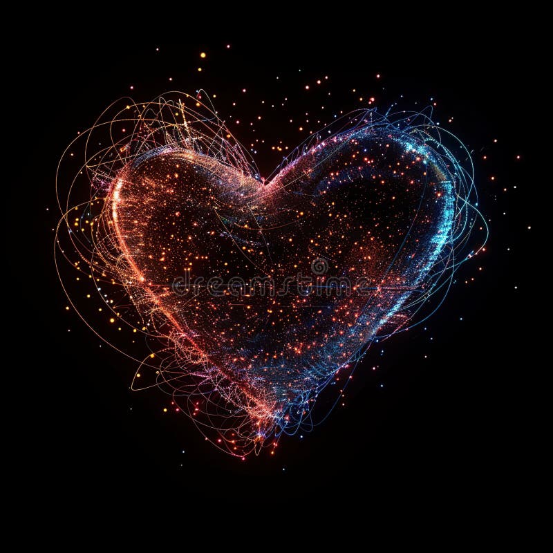 Glowing Heart Shape Formed by Particles and Light Trails on Black ...