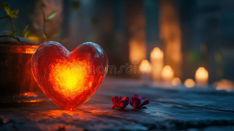 Glowing Heart Shape Illuminated by Candlelight Stock Illustration ...