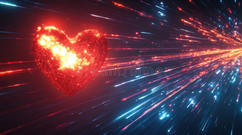 Glowing Heart Shape Rendering with Radiant Light Trails Depicting ...