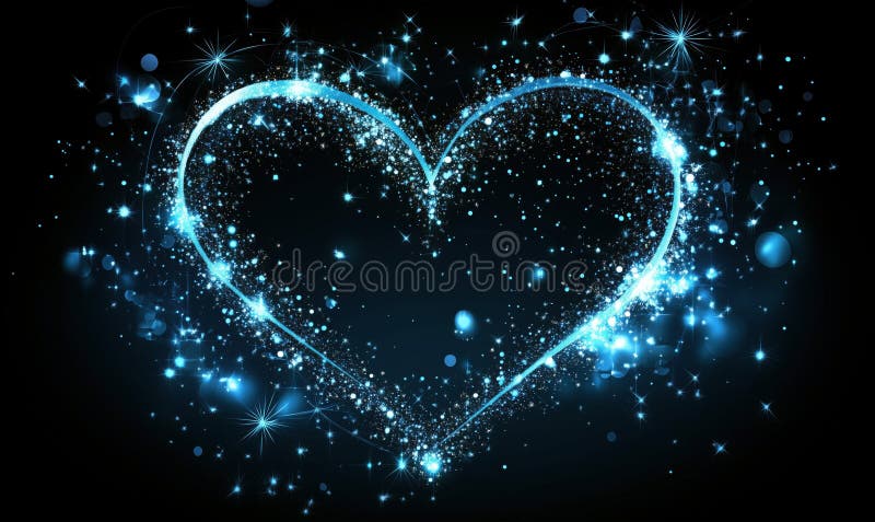 Glowing Heart Shape, Sparkling Blue Particles, Cosmic Background ...