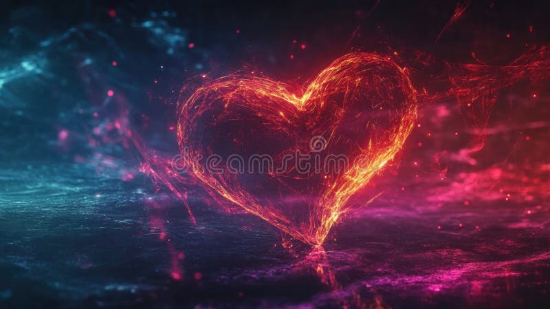 Glowing Heart Shape with Vibrant Red and Blue Neon Light Effects Stock ...