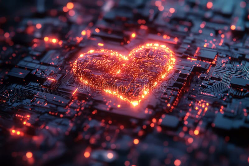Glowing Heart-Shaped Circuit Board. Digital Love Concept Stock ...