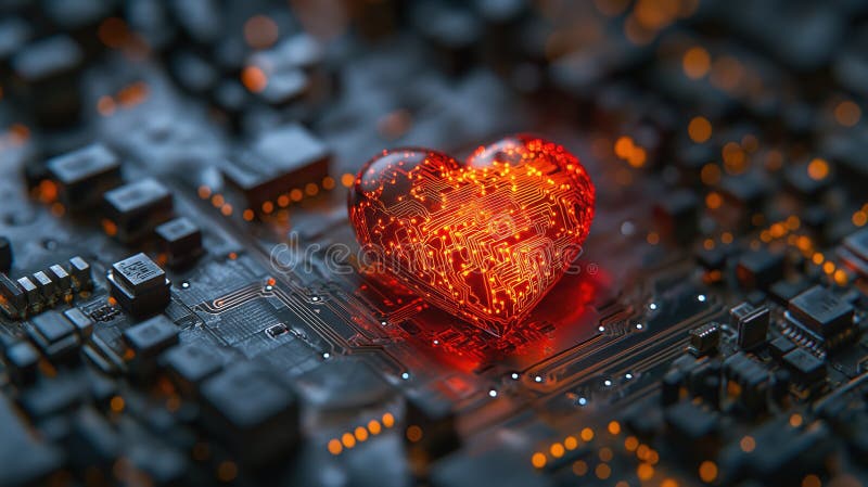 Glowing Heart Shaped Circuit Board Symbolizing Ai Technology Love Stock ...