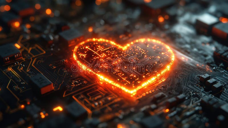 Glowing Heart Shaped Circuit Symbolizing Technology and Love Stock ...