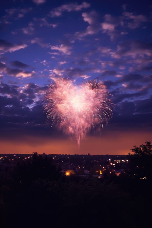 Glowing Heart-shaped Firework in Night Sky Stock Illustration ...