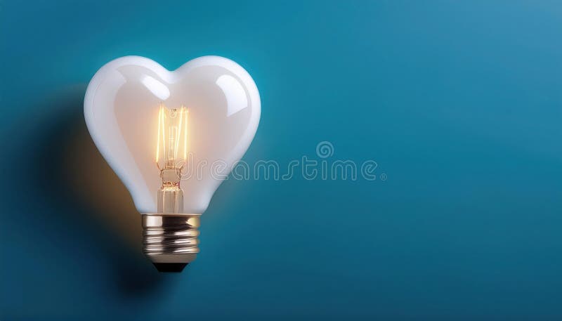 Glowing Heart Shaped Light Bulb Symbolizing Love on Blue Background ...