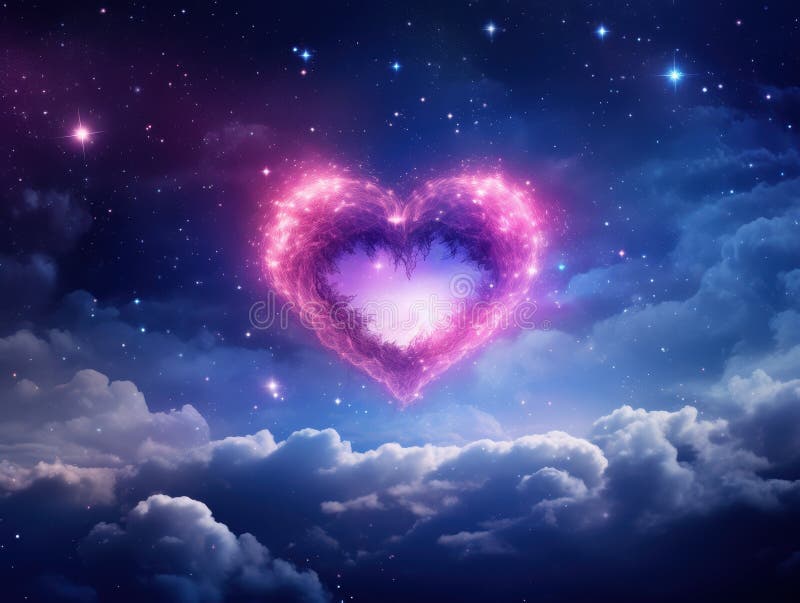 Glowing Heart-shaped Light in Starry Night Sky Stock Illustration ...