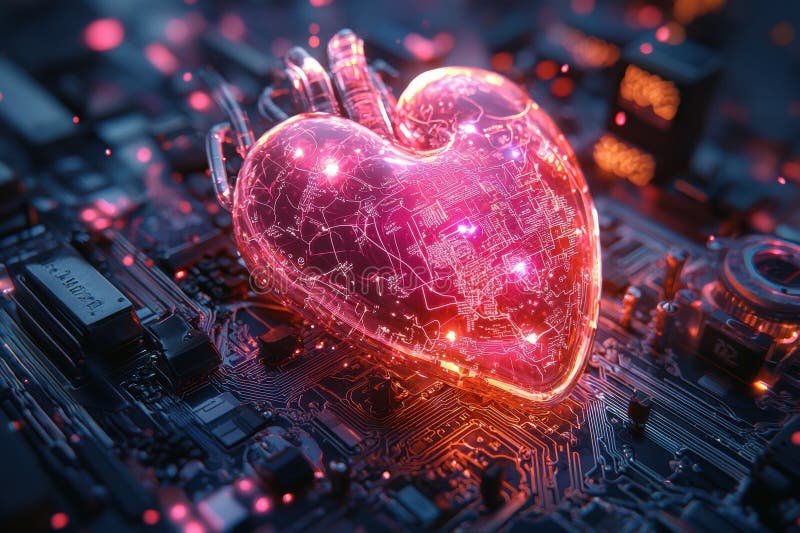 Glowing Heart Shaped Object on Circuit Board, Symbolizing Technology ...