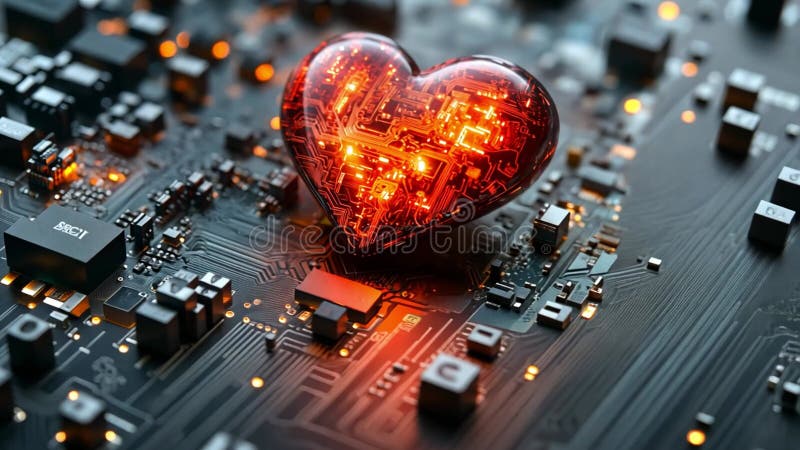 Heart-shaped Neon Light on a Circuit Board Background Showcasing ...