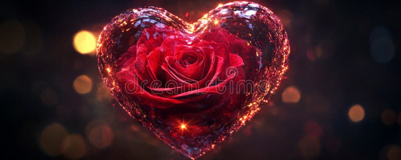 A Glowing Heart-shaped Rose Made of Shimmering Petals in Deep Red, with ...