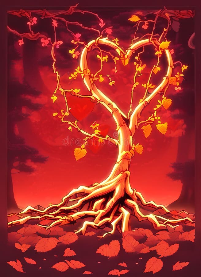 Glowing Heart Shaped Tree Illustration Stock Illustration ...