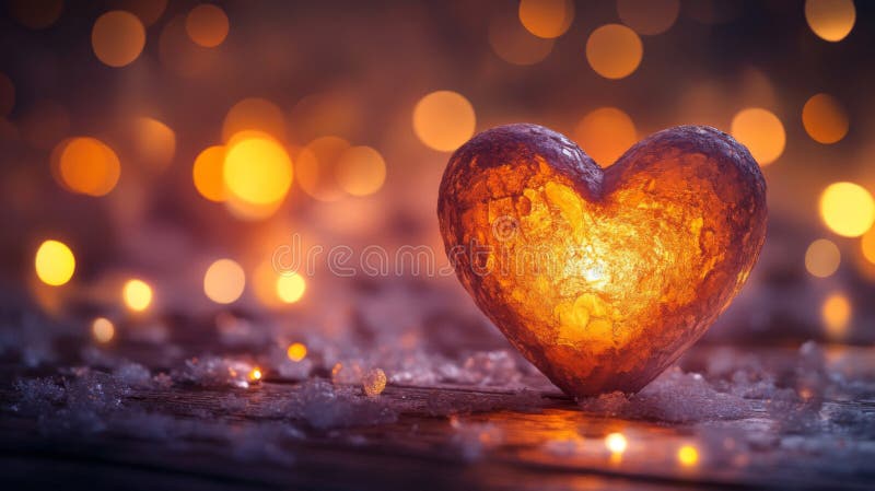 Glowing Heart on Snowy Surface with Festive Lights Stock Illustration ...
