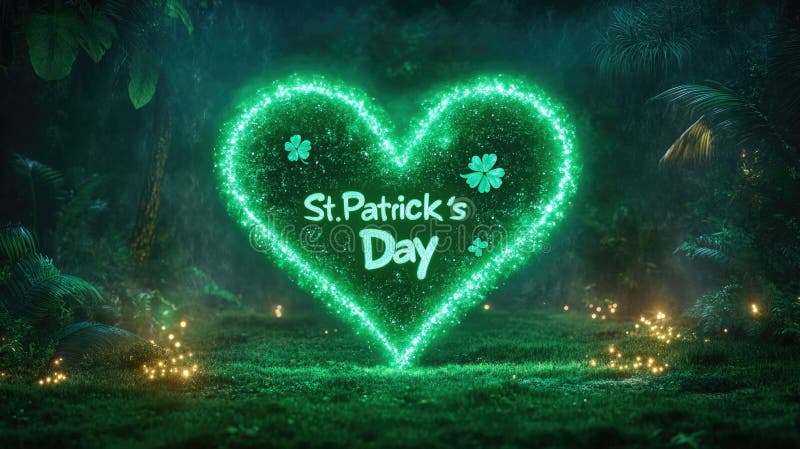 Glowing Heart St. Patrick S Day Sign in Enchanted Forest. Happy St ...