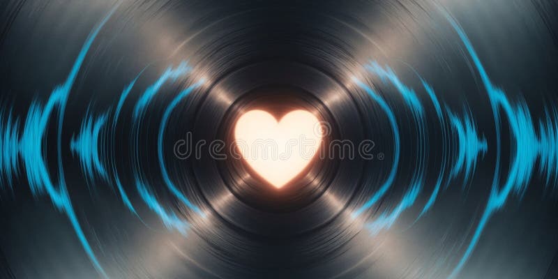 Glowing Heart Surrounded by Pulsing Sound Waves. Stock Image - Image of ...