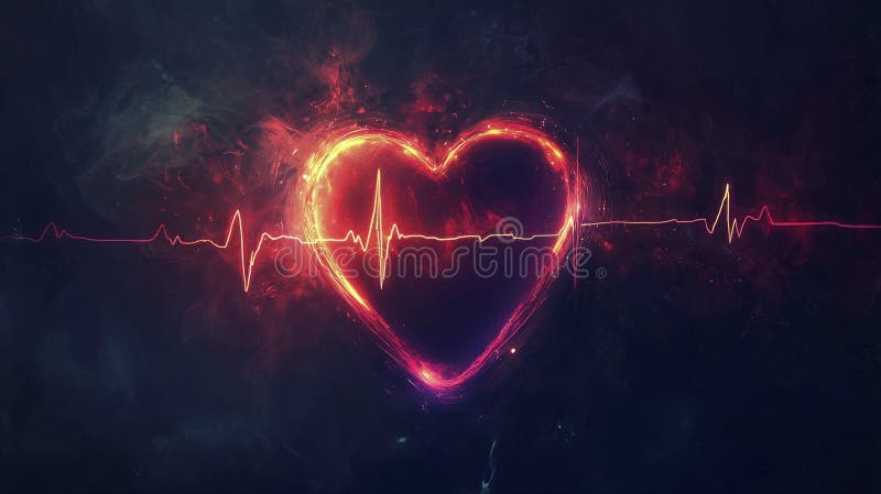 Glowing Heart Symbol with EKG Pulse Visualization Stock Illustration ...