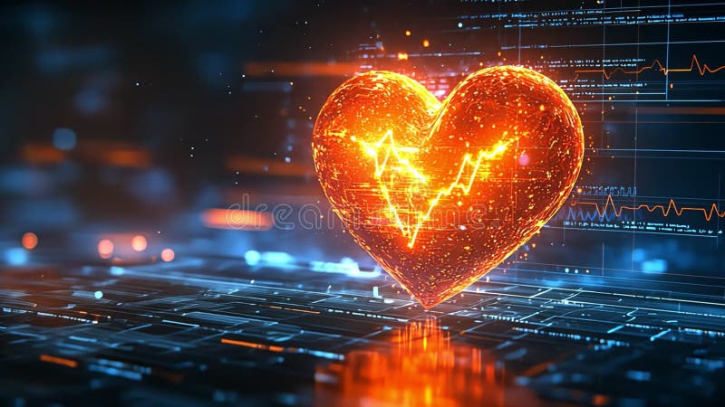 Glowing Heart Symbol Heartbeat of Love and Technology, Radiating Warmth ...