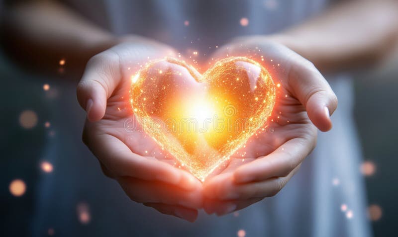 Glowing Heart Symbolizing Love and Compassion Held in Hands with ...