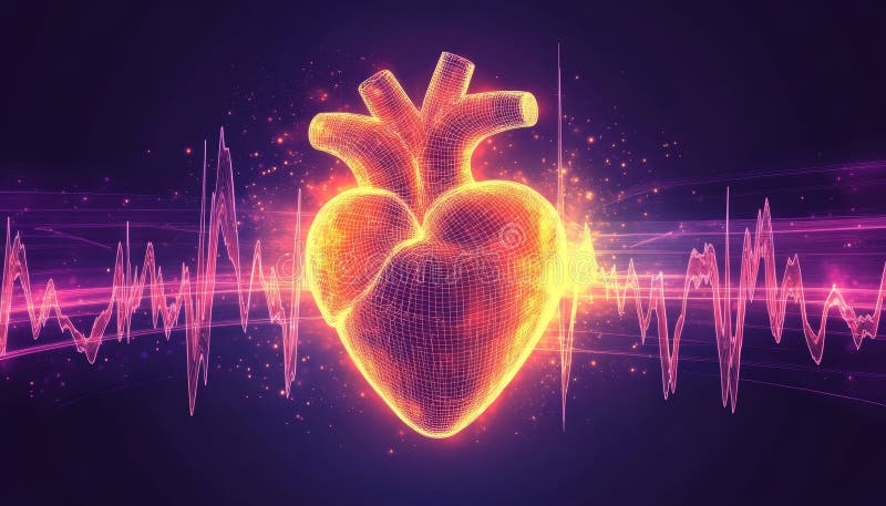 Glowing Heartbeat Vibrant Vector Illustration of a Human Heart with ...