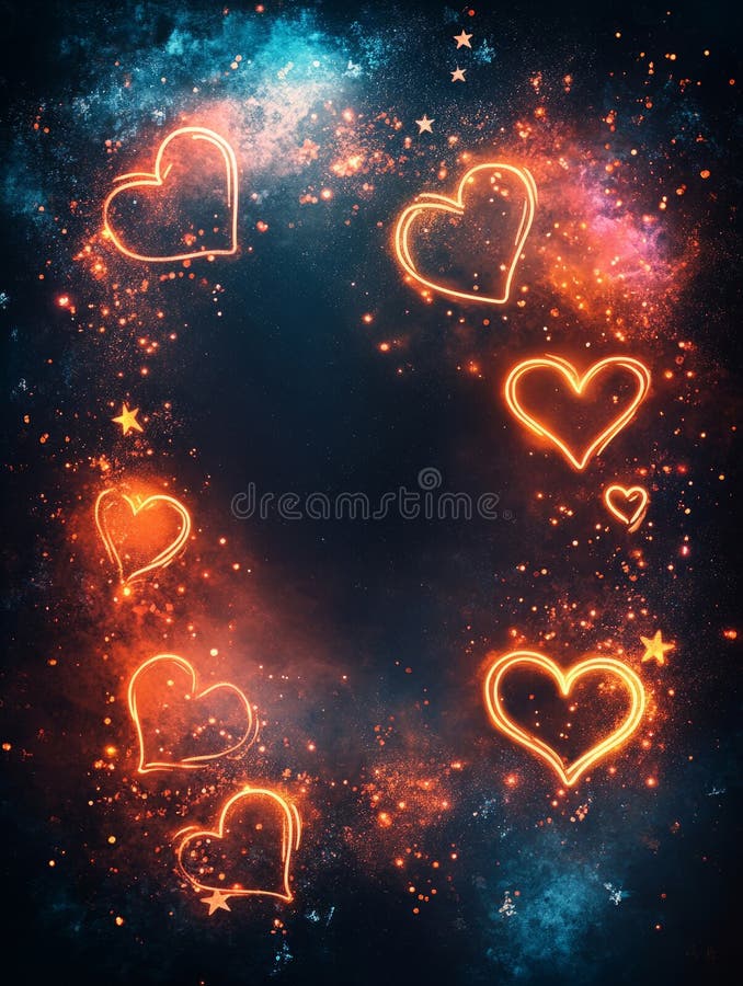 Glowing Hearts in a Cosmic Nebula Atmosphere Stock Photo - Image of passion, illuminating: 377682924