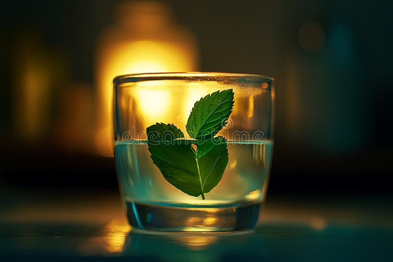Glowing Herbal Tea Lamp Single Mint Leaf Floating Inside Stock Photos ...