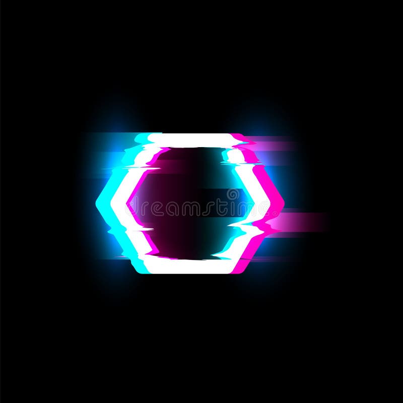 Glowing Hexagon with Glitch and Digital Noise Effect, Vector ...
