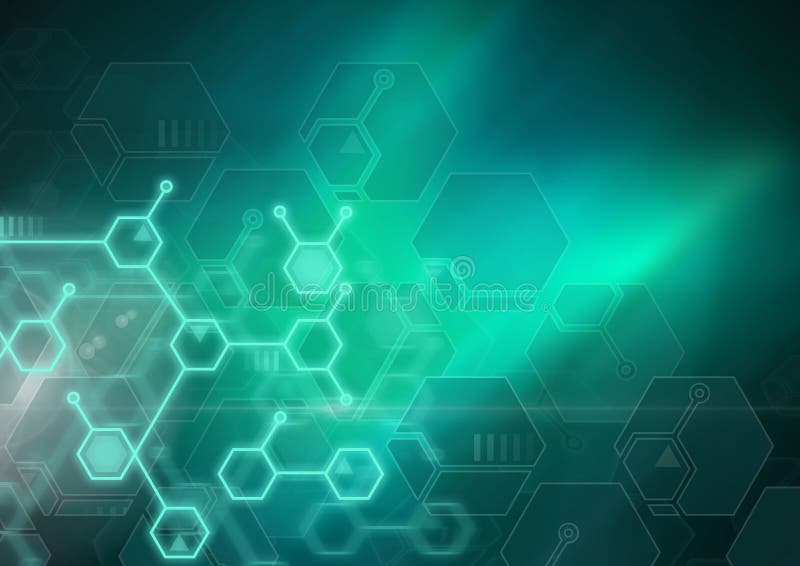 Glowing Hexagon Network is Being Shown in Flat Design Interface with Circuit Lines and Chart ...