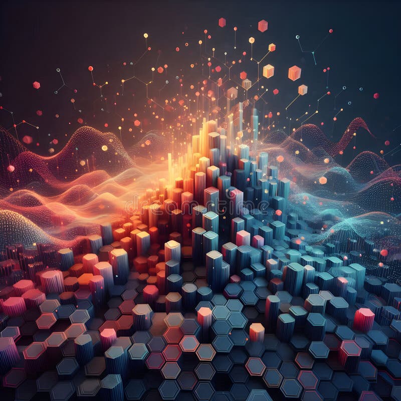 Glowing Hexagon Pattern Creating a Three Dimensional Abstract ...