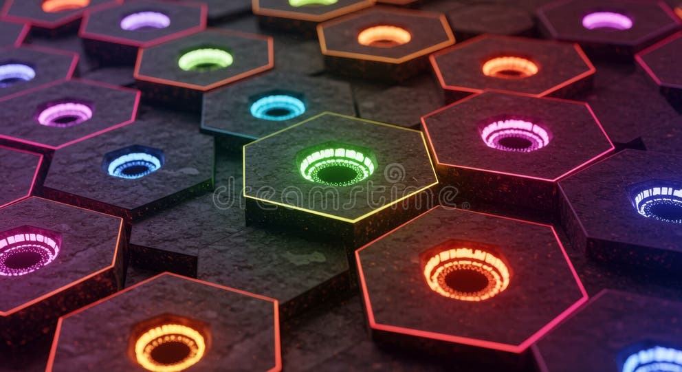 Glowing Hexagon Pattern on Dark Stone Surface Stock Illustration ...