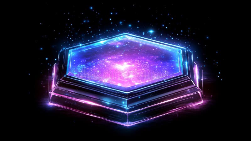 Glowing Hexagonal Crystal with Neon Lights Stock Illustration ...